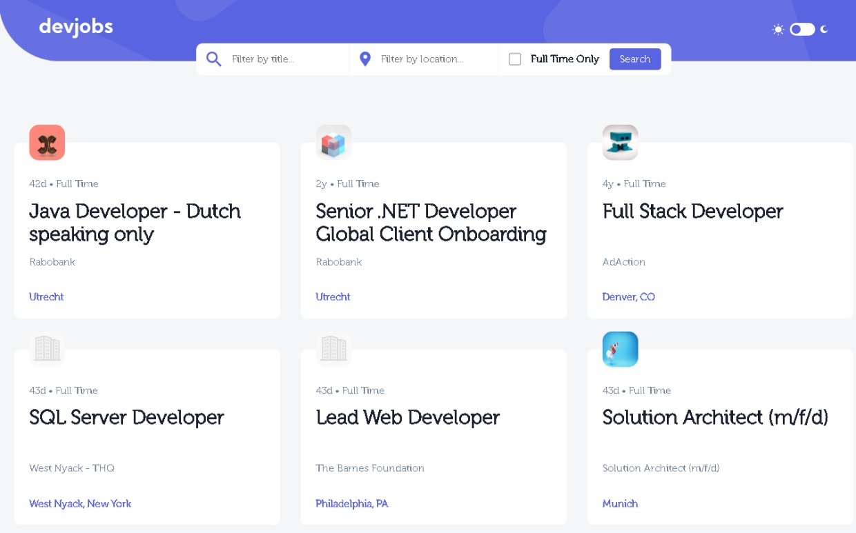 GitHub - AyaZayed/devjobs: This is similar to GitHub jobs made with React.js but with dummy data.